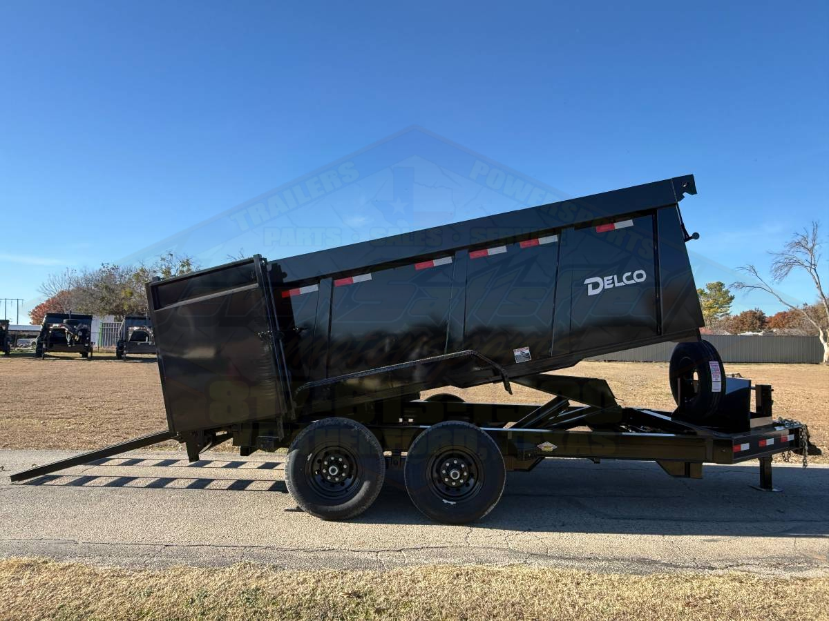 2026 DELCO 83″ X 14′ DUMP TRAILER WITH 4′ SIDEWALLS, TARP, RAMPS AND ...